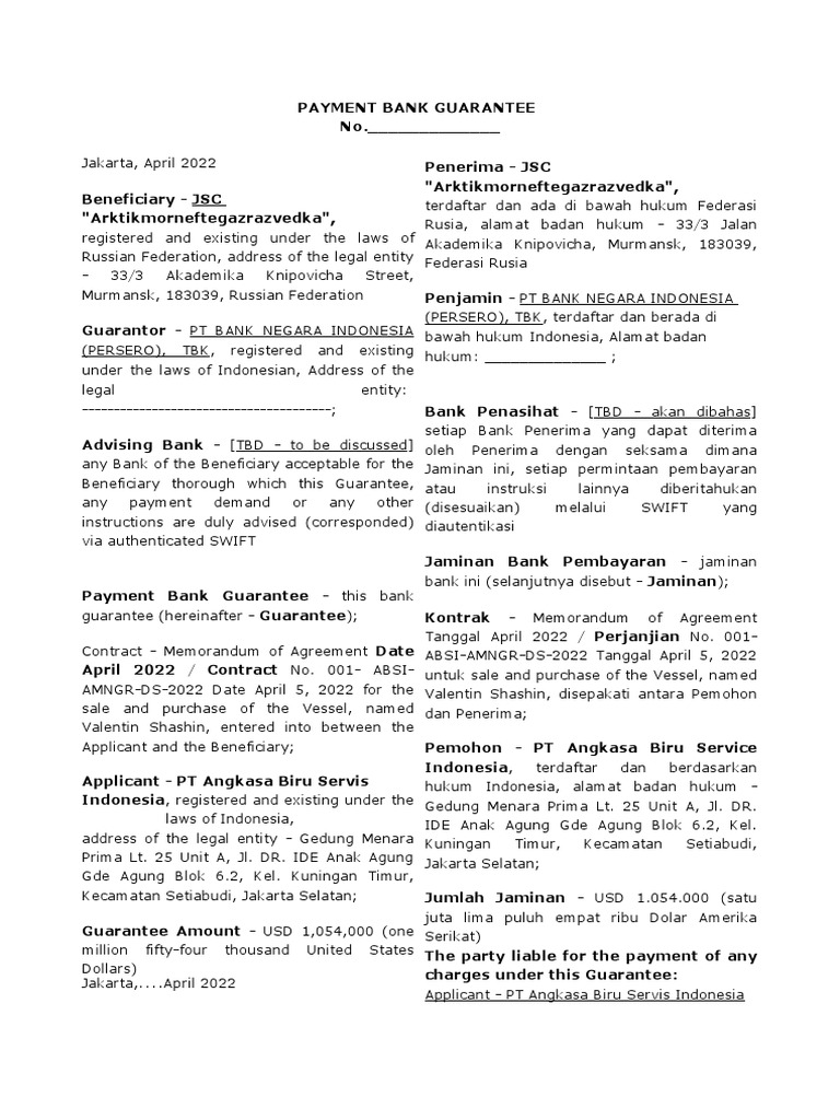 Draft BG Isi - 1 | PDF | Guarantee | Private Law