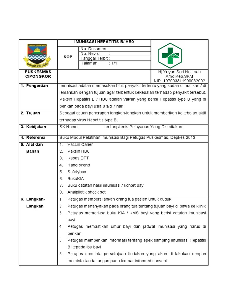 Sop Imunisasi HB 0 | PDF
