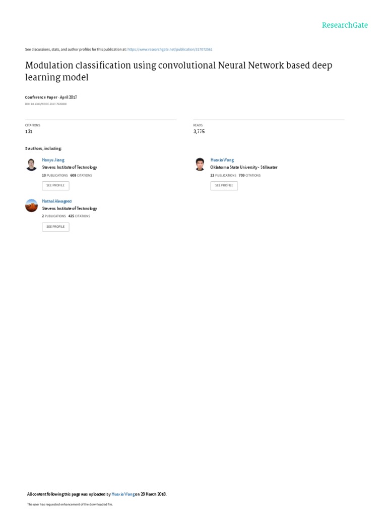 Modulation Classification Using Convolutional Neural Network Based Deep Learning Model | PDF