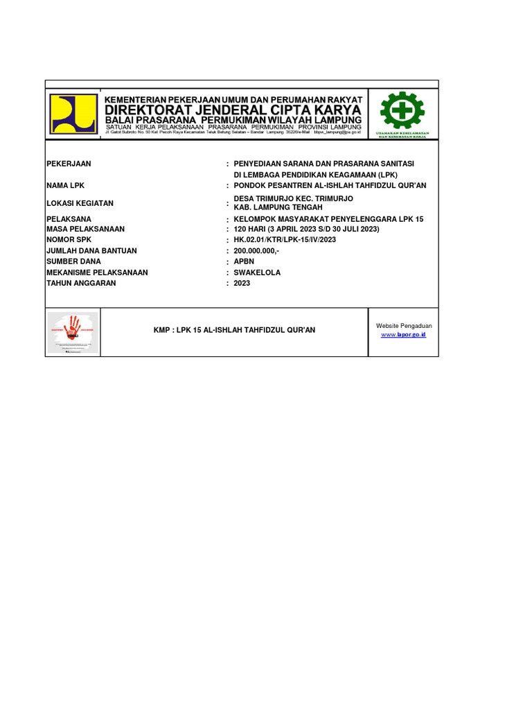 PAPAN NAMA KEGIATAN LPK 15 FIX - XLSX | PDF