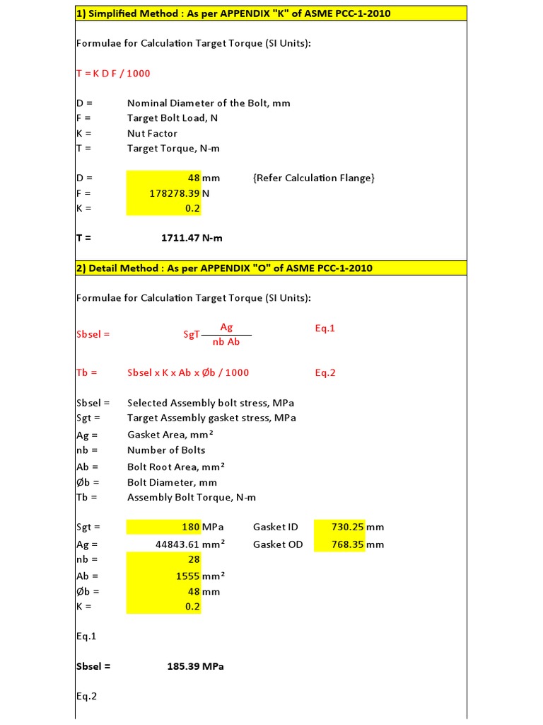 Torque Calculation - ASME PCC-1 | PDF | Screw | Metalworking