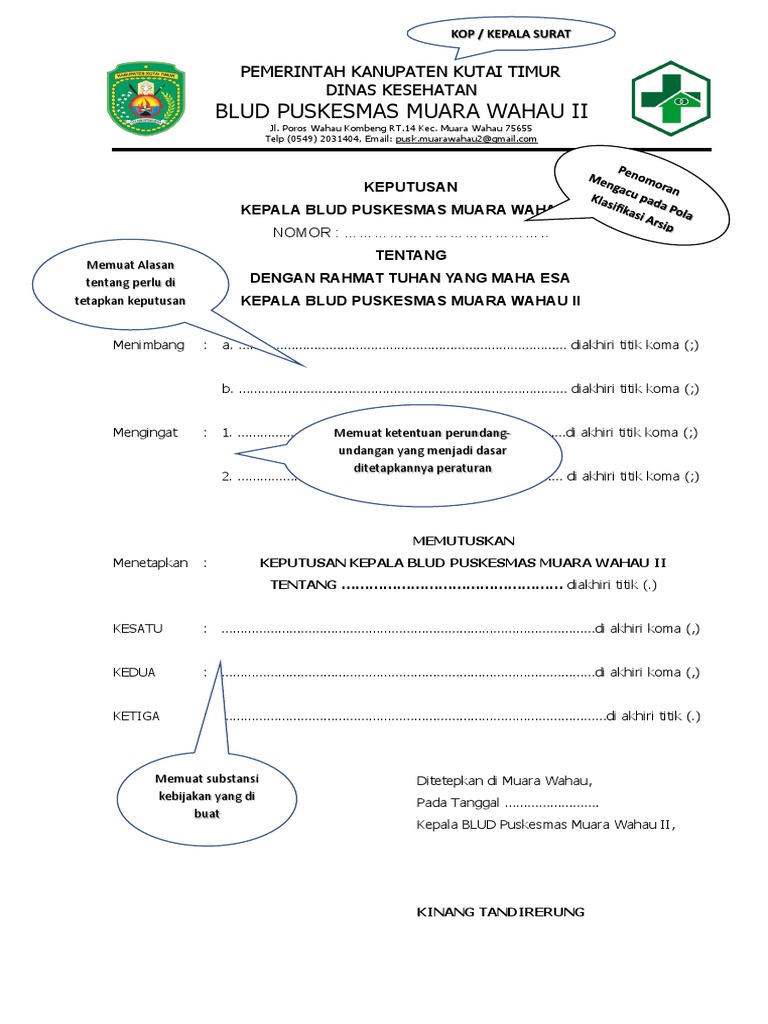 FORMAT SK BLUD PUSKESMAS MUARA WAHAU II | PDF