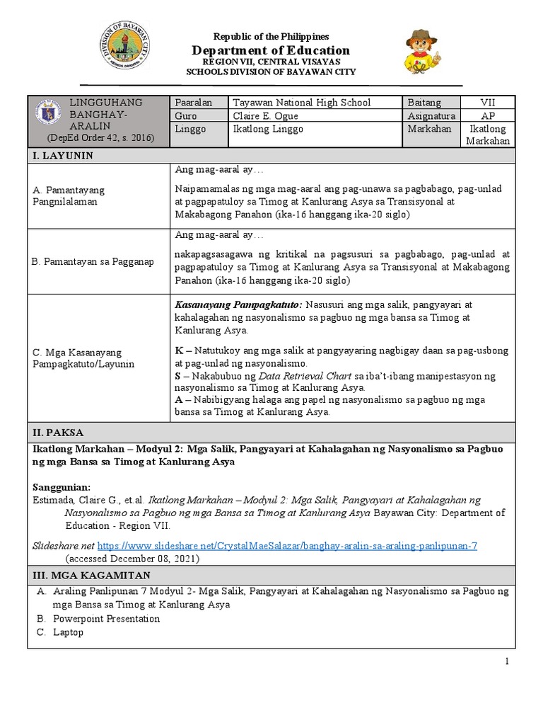 Araling Panlipunan Grade 7 WEEK 3 (3rd Quarter) | PDF