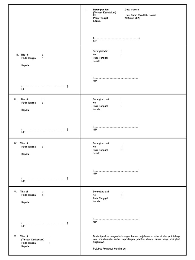 Form SPPD Surat Perjalanan Dinas | PDF