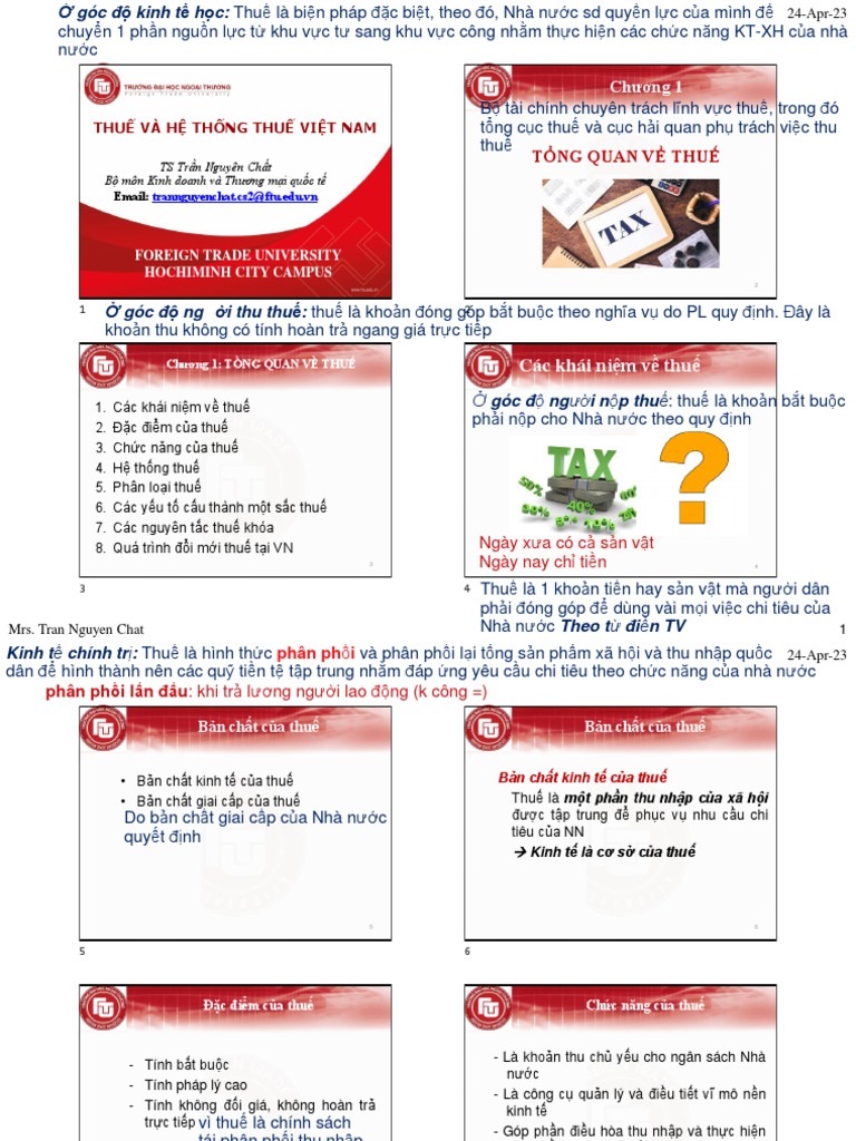 Thue VN - Chương 1 - Nhung Van de Co Ban Ve Thue - Preclass Handouts | PDF