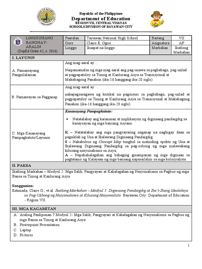 Araling Panlipunan Grade 7 WEEK 4 (3rd Quarter) | PDF | Foreign Language Studies | History