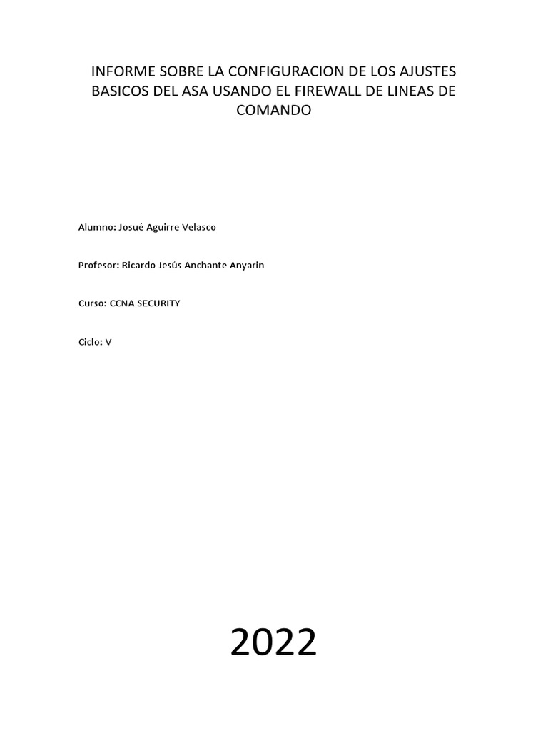 9.3.1.1 Packet Tracer - Configuring ASA Basic Settings and Firewall Using CLI | PDF