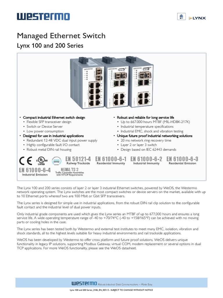 Westermo - Ds - Lynx - 100 and 200 Series - 2106 - en - Reve | PDF