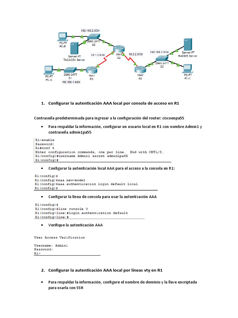 3.6.1.2 Packet Tracer - Configure AAA Authentication on Cisco Routers | PDF