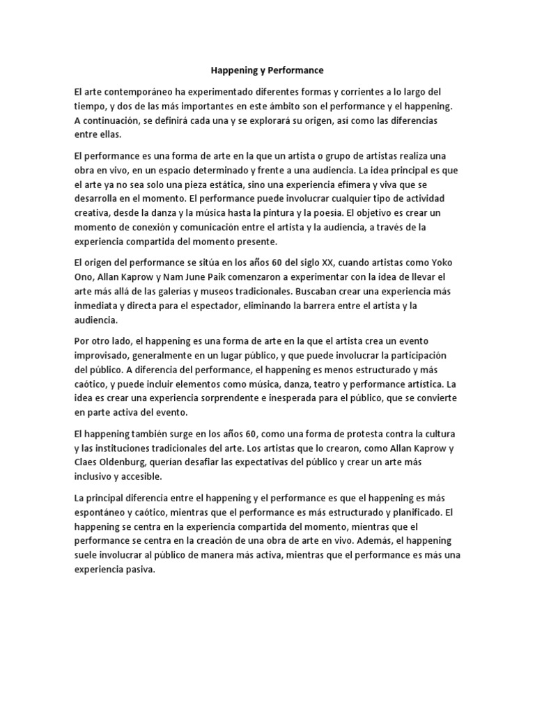 Happening y Performance - Ensayo J Artes | Descargar gratis PDF | Arte ...