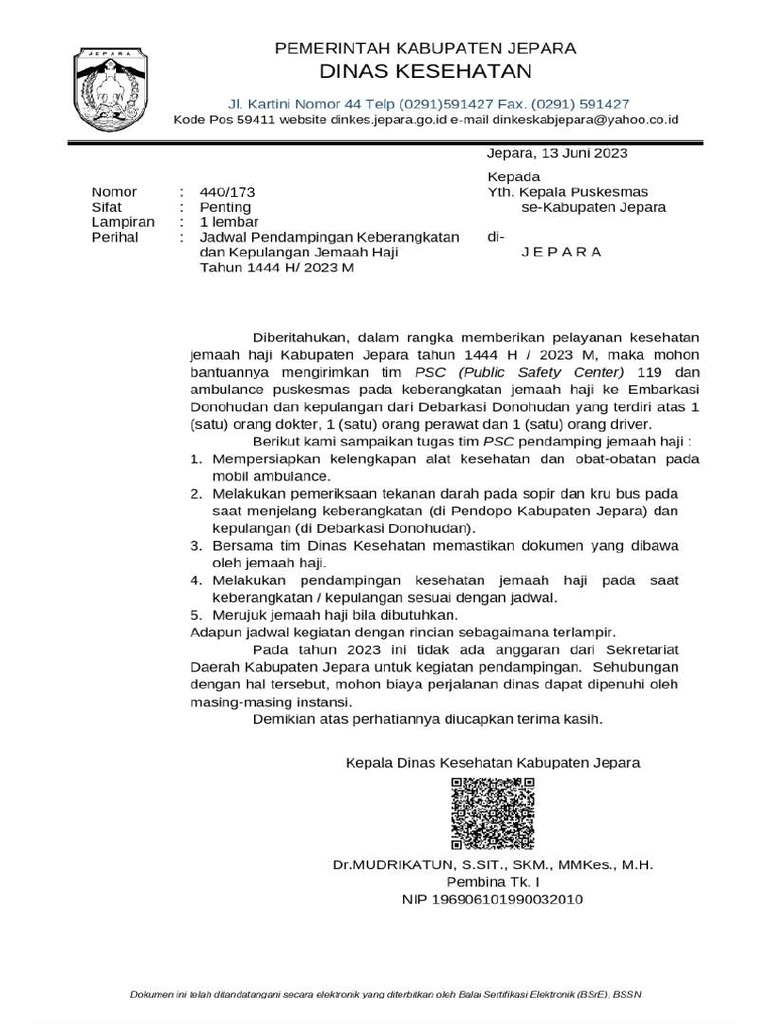 Surat Pendampingan Jemaah Haji 2023 | PDF