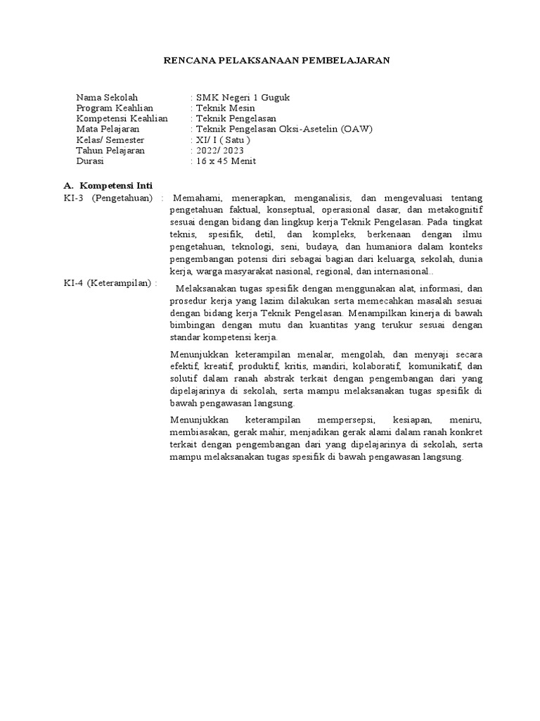 Rpp-Pengelasan-Oaw-Kelas-Xi 3.1 | PDF