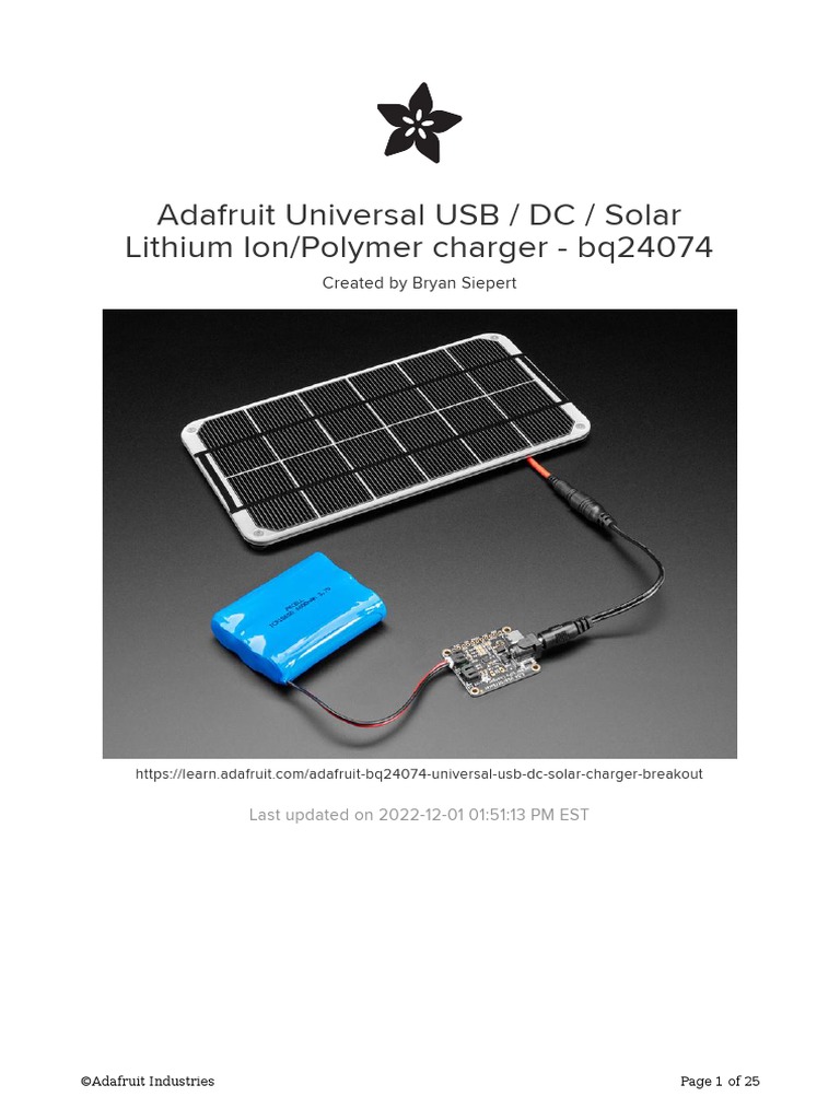 Adafruit Bq24074 Universal Usb DC Solar Charger Breakout | PDF ...