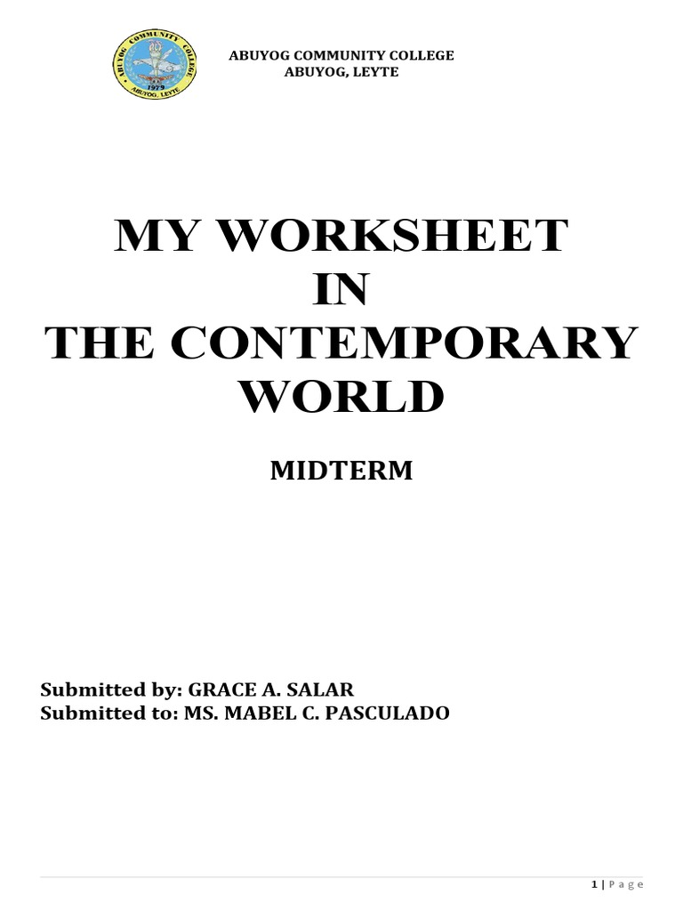 Worksheet Midterm TCW - Grace Salar Beed 1a | PDF | International ...