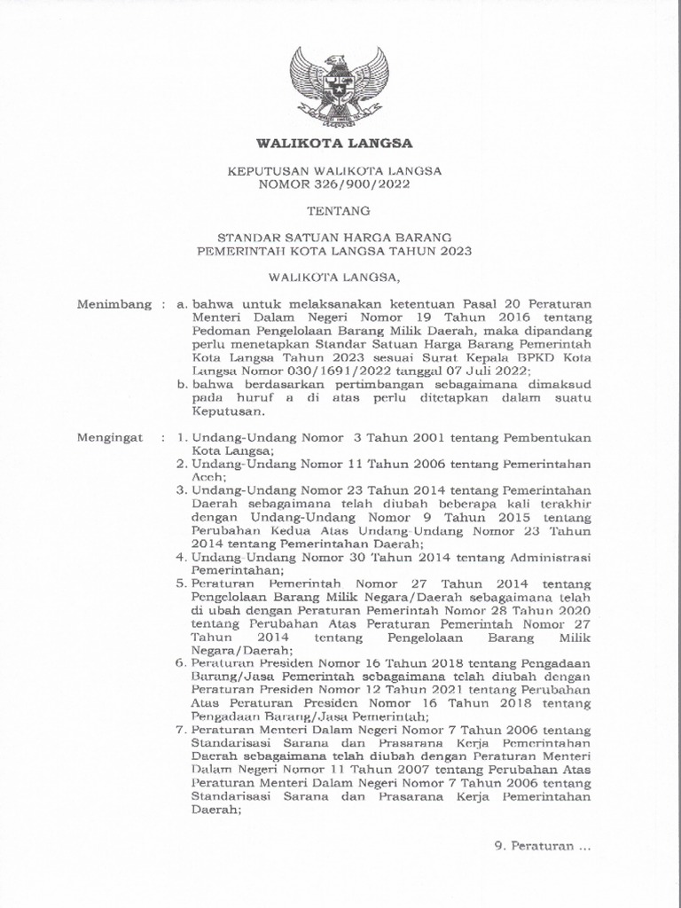 SSH (Standar Satuan Harga) Barang Tahun 2023 | PDF