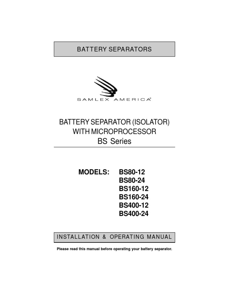 BS80 BS160 BS400 Manual Jul2008 | PDF | Battery Charger | Relay