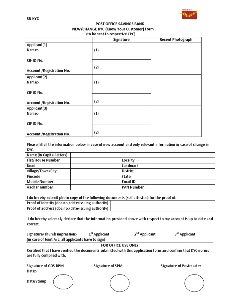 Post Office KYC Form Instructions | PDF