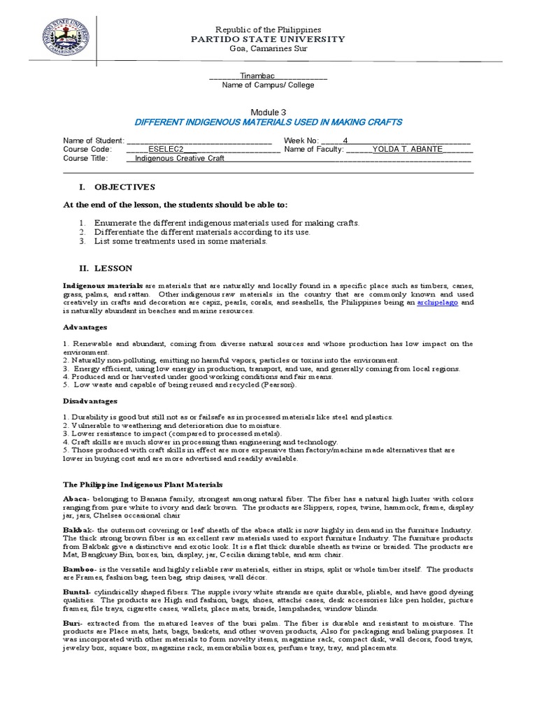 ESELEC2 Module3 - Indigenous Materials in The Philippines Used For ...