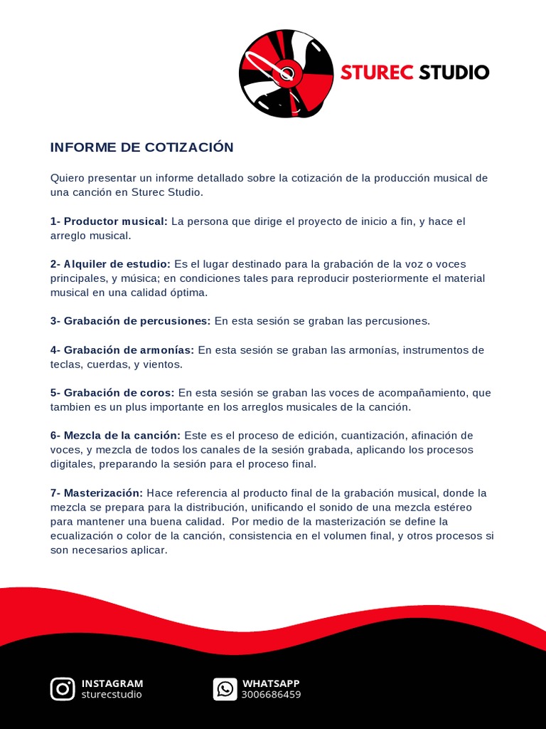 Informe y Cotizacion - Produccion Musical en Sturec Studio | PDF ...