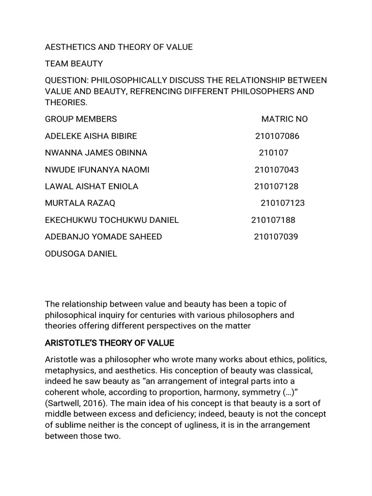 Aesthetics and Theory of Value | PDF