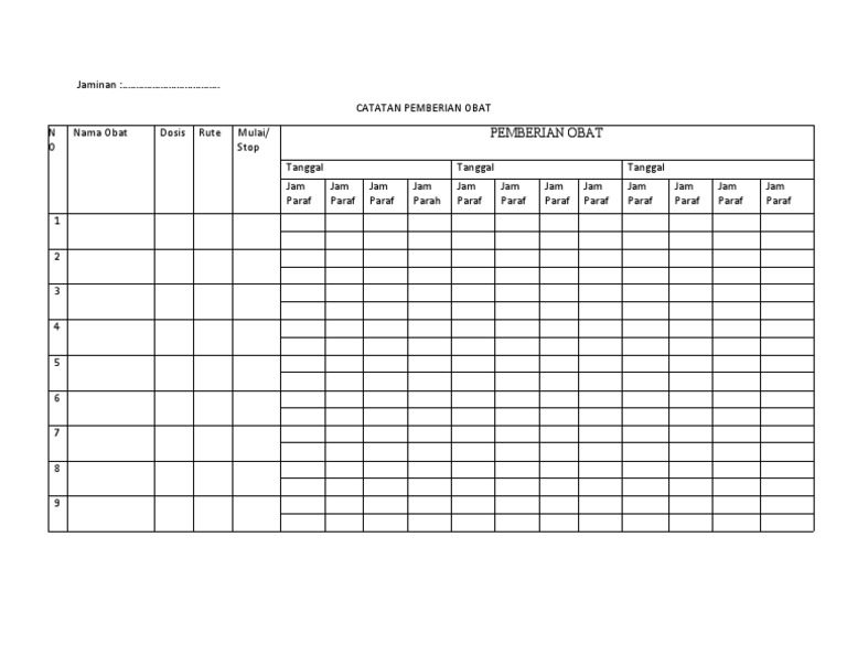 Catatan Pemberian Obat | PDF