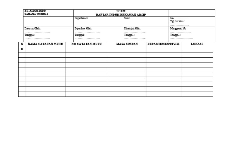 Form Daftar Induk Rekaman Arsip | PDF