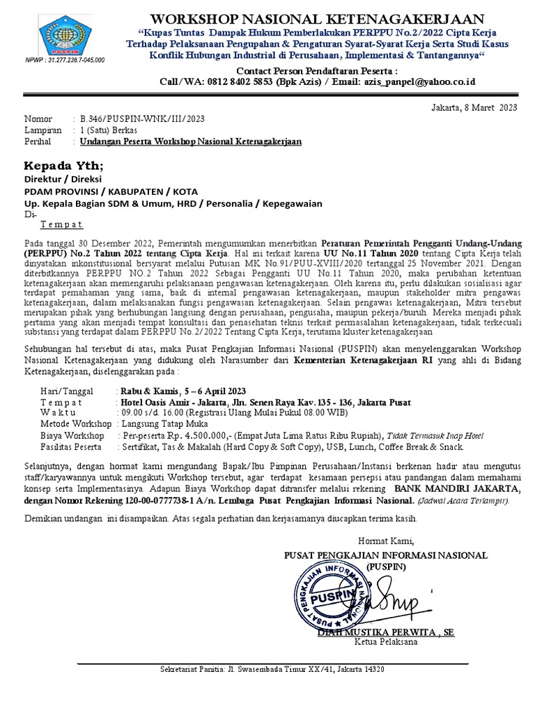 Pdam-Workshop Ketenagakerjaan (5-6 April 2023) | PDF
