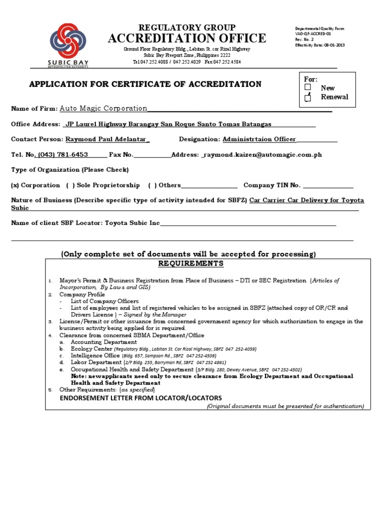 SBMA Accreditation Application Guide | PDF | Business