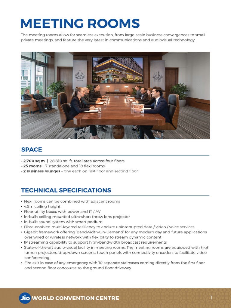 Jio World Convention Centre Meeting Rooms Factsheet2022 | PDF