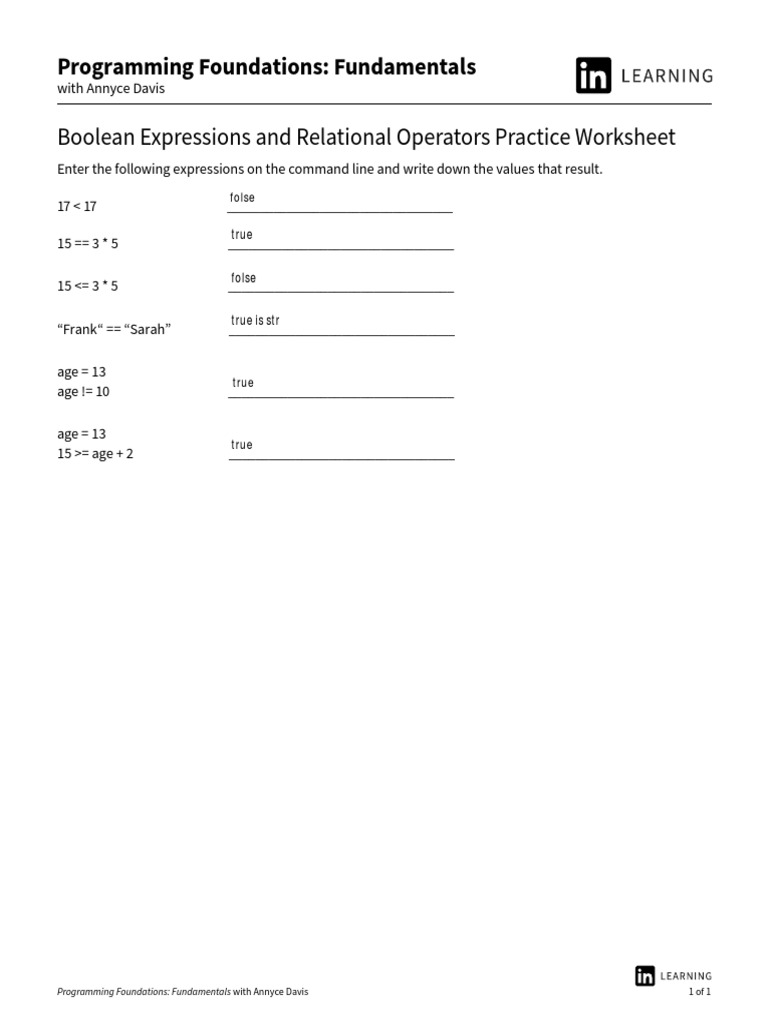 Boolean Expressions and Relational Operators Practice Worksheet | PDF Boolean Expressions and Relational Operators Practice Worksheet | PDF