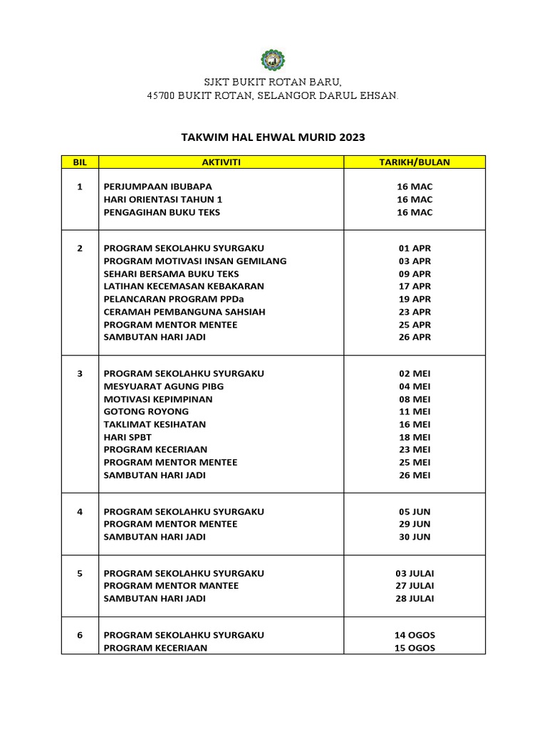 Takwim Hem 2023 | PDF
