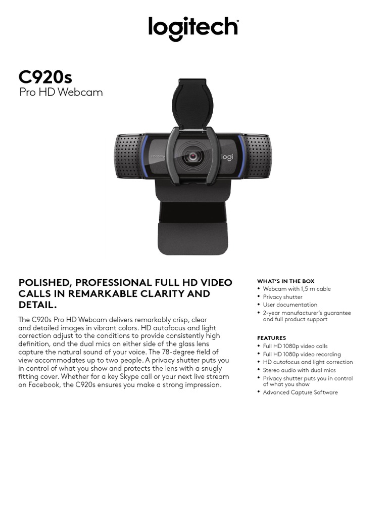 Logitech c920s Pro HD Webcam | PDF