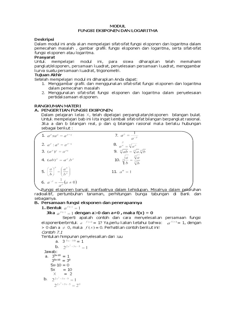 Modul Matematika Kelas X Eksponen Dan Logaritma | PDF