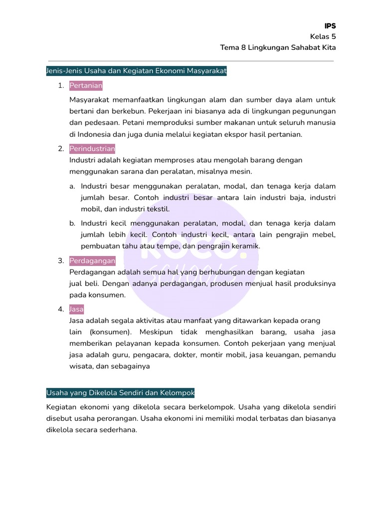 Ringkasan Materi Ips Kelas 5 - Tema 8 - 9 | PDF