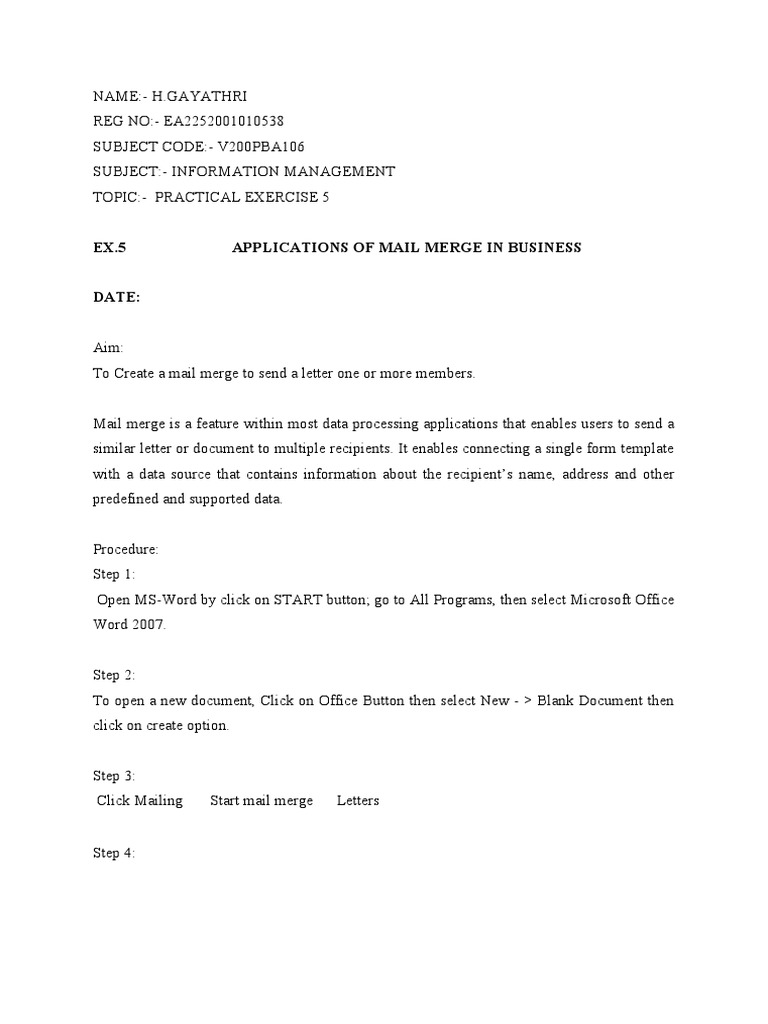 Information Management Practical Exercise 5 | PDF