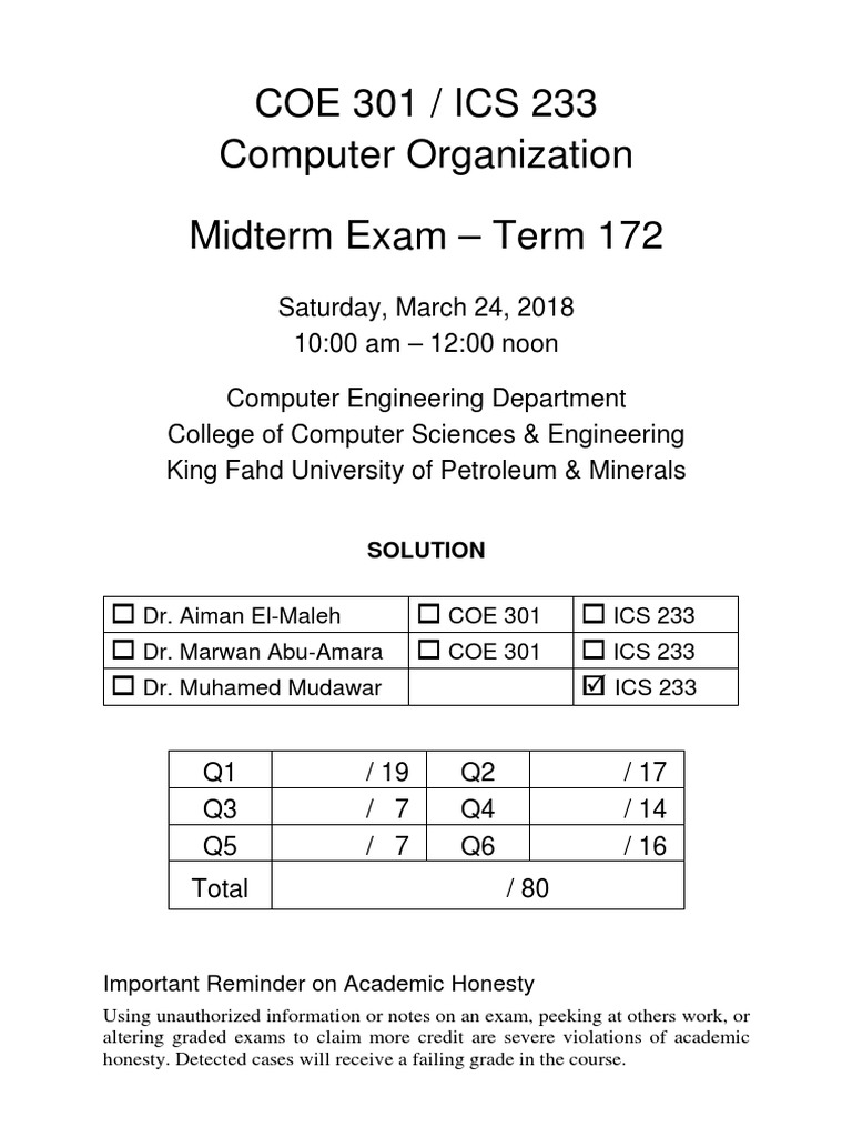 COE301 Midterm Solution 172 | PDF