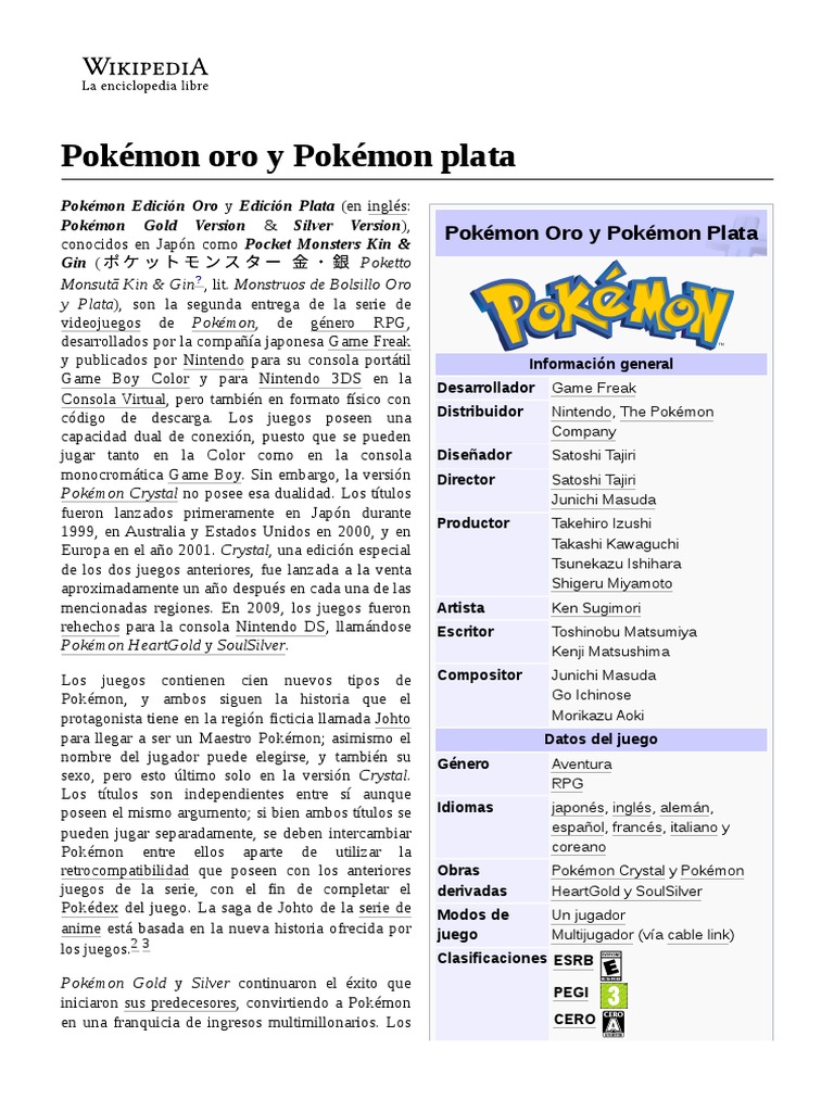 Pokémon Oro y Plata: Guía Completa | PDF | Pokémon | Juego de azar
