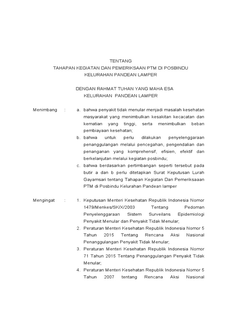 SK Tahapan Kegiatan Dan Pemeriksaan PTM Di Posbindu | PDF
