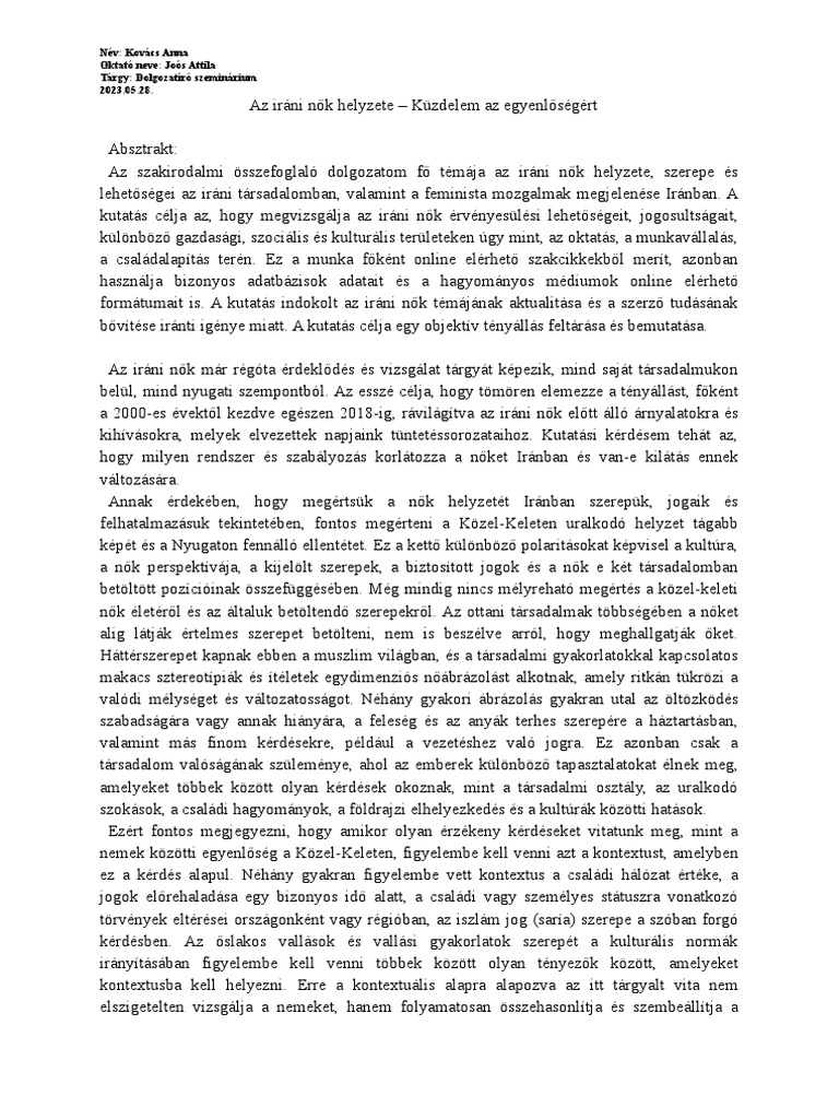 iráni nők_szakirodalmi összefoglaló | PDF