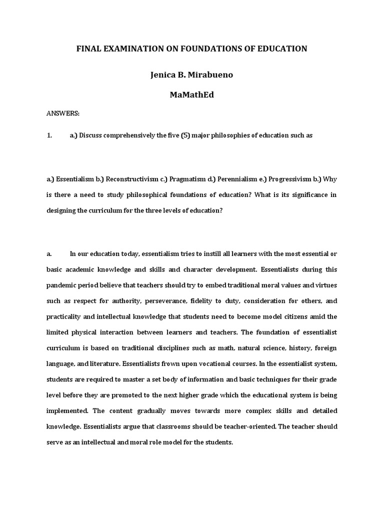 Final Exam Foundations | PDF