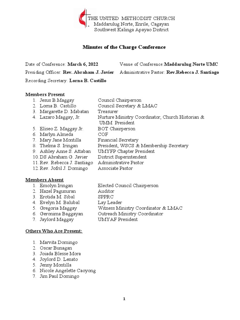Charge Conference March 6 2022 | PDF