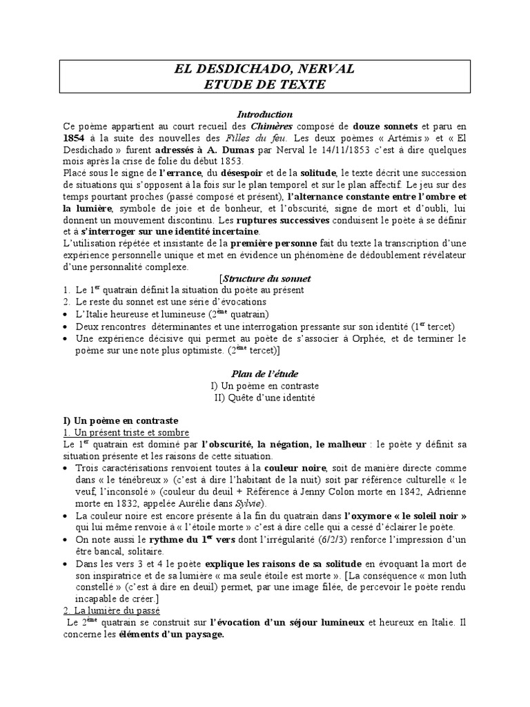 Corrig DST El Desdichado | PDF | Sonnets | Poésie