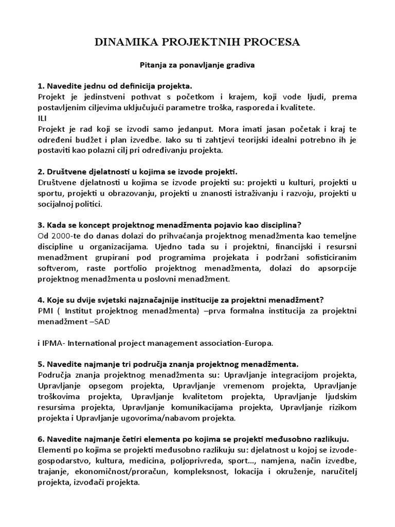 DINAMIKA PROJEKTNIH PROCESA - Skripte | PDF