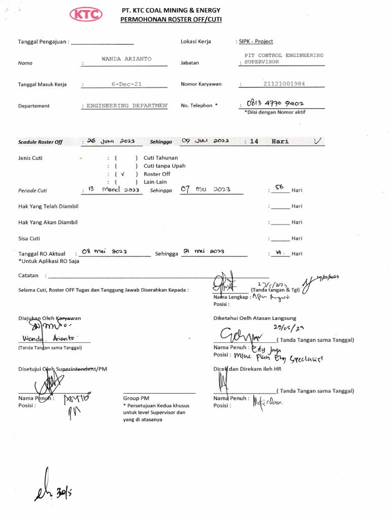 Form Ro & TRF Wanda Arianto | PDF