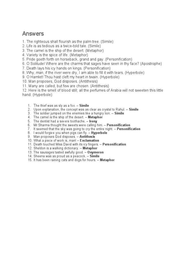 Figures of Speech Exercise | PDF