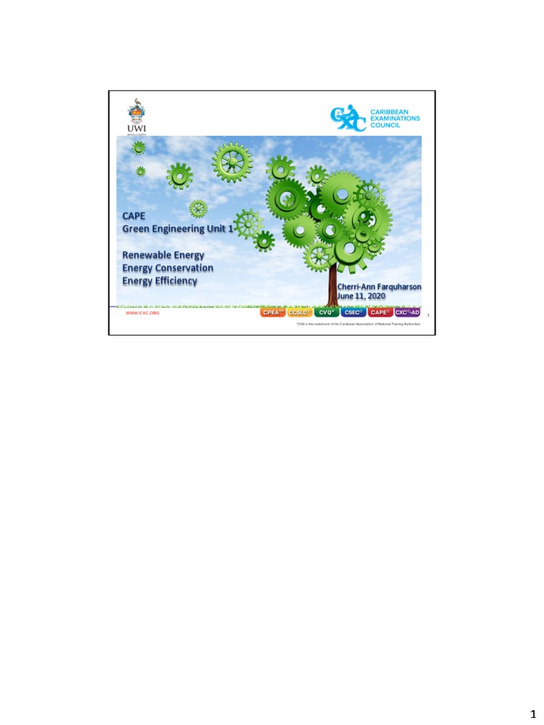 CAPE Green Engineering Unit 1 Renewable Energy Energy Efficiency Energy Conservation | Download ...