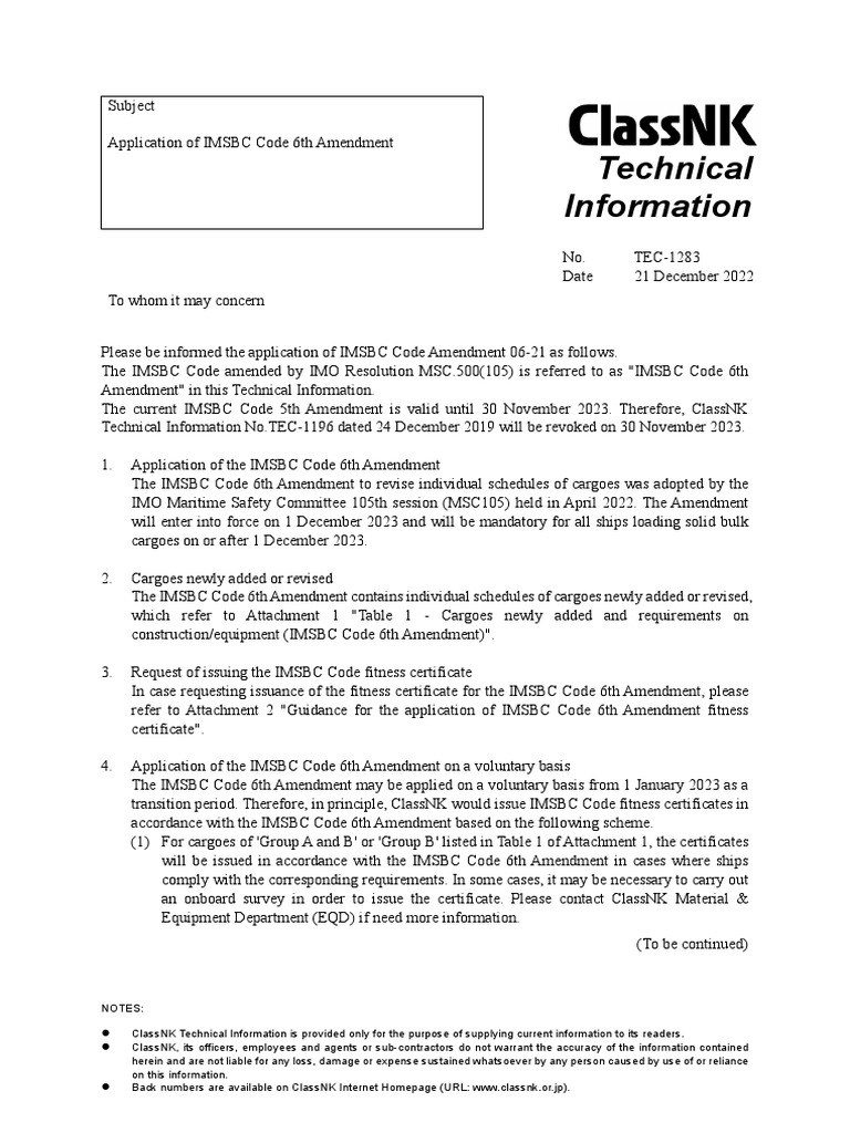 IMSBC Code 6th Amendment Guide | PDF | Dangerous Goods | Cargo