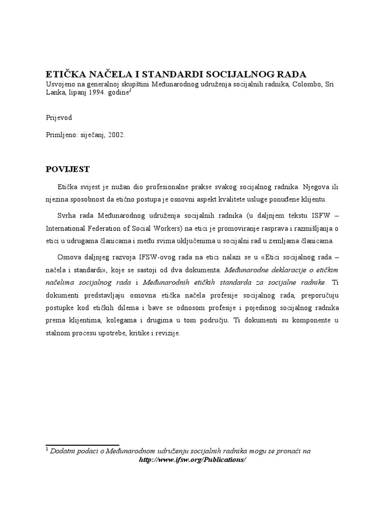 Etika Nacela I Standardi Socijalnog Rada | PDF