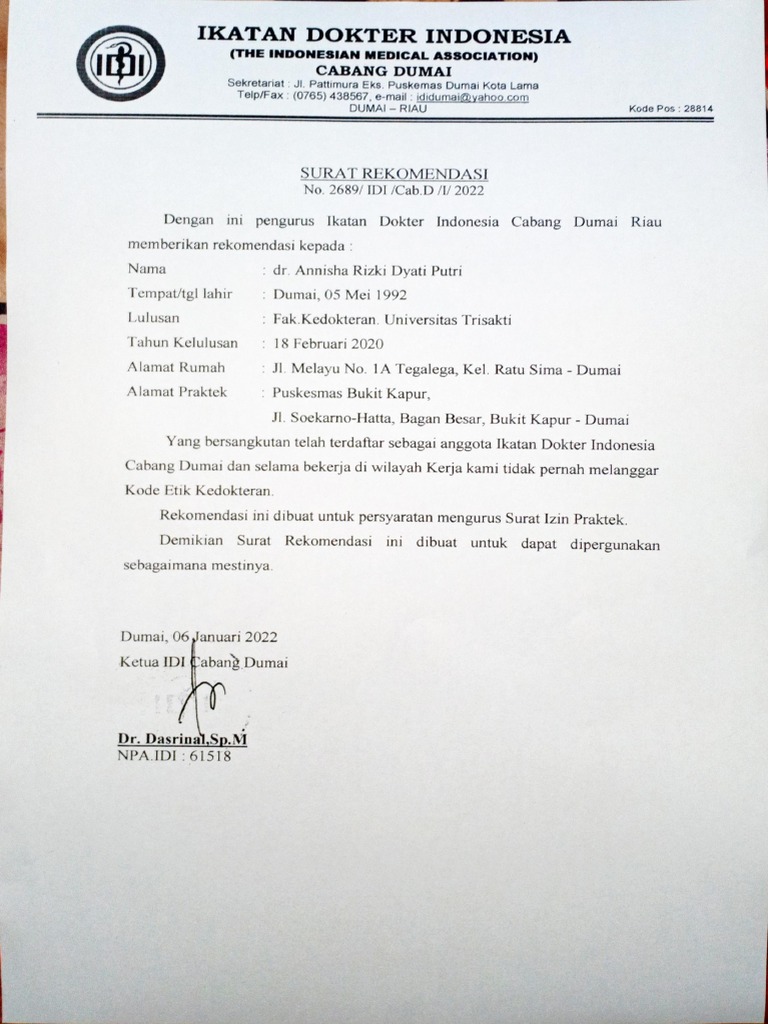 Surat Rekomendasi Idi | PDF Surat Rekomendasi Idi | PDF