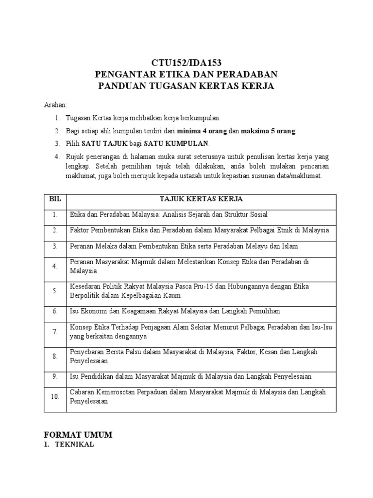 PANDUAN PENULISAN KERTAS KERJA | PDF
